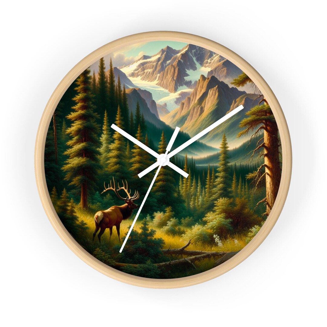 Wall Clock, Elk Clock, Mountains, Outdoors, Deer Clock, Gift, Rustic - Etsy