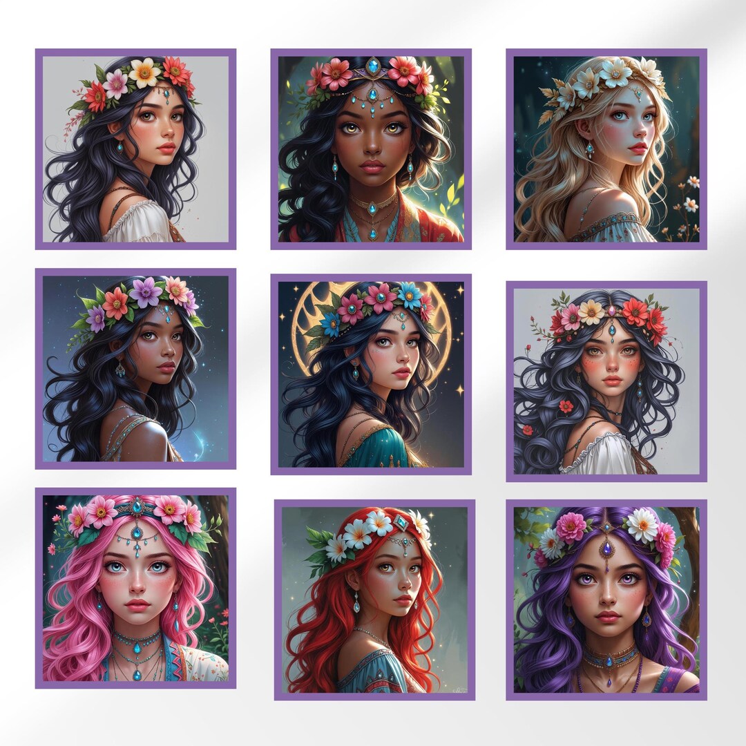 Boho Girl Clipart: Spiritual Princess With Flower Crown (digital ...