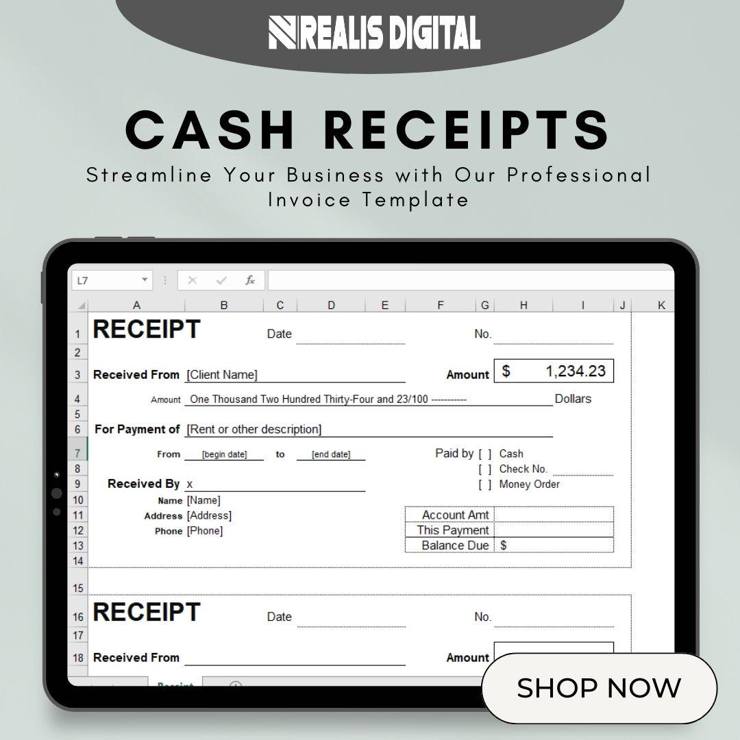 Editable Cash Receipt Template - Professional Excel Format for Small Businesses - Etsy