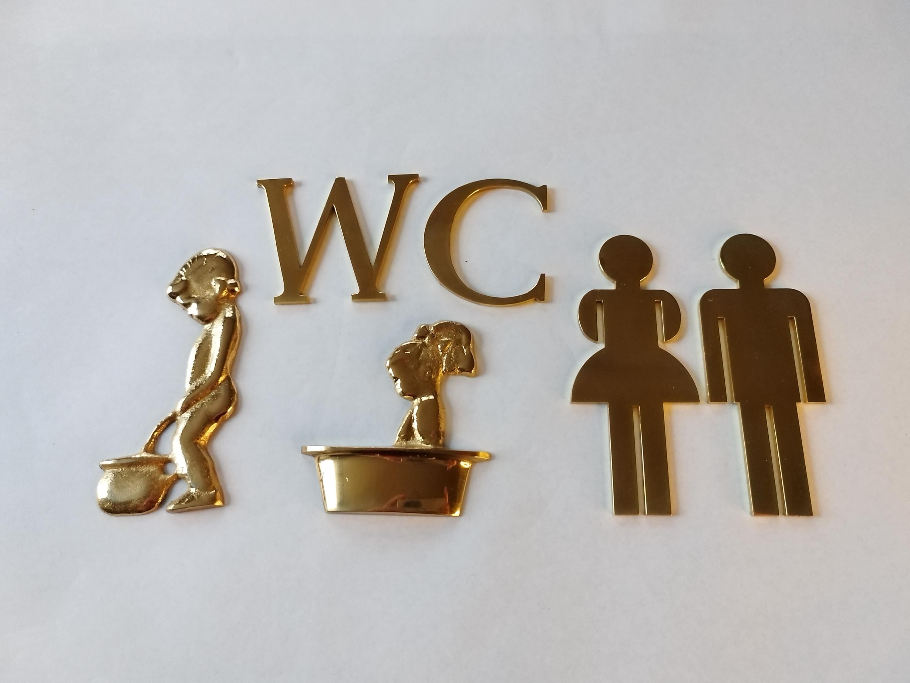 WC Sign, WC Restroom Sign, Brass Toilet Door Sign, Door Plaque WC, Solid Brass Bathroom Door ...
