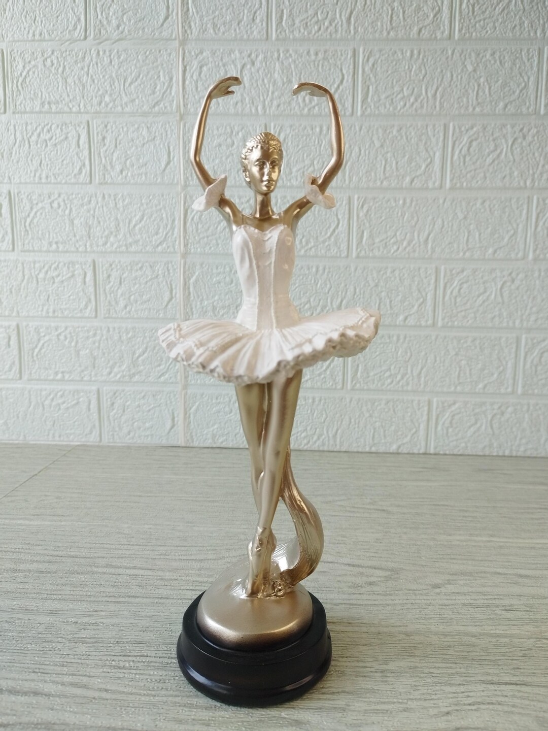 Elegant Ballerina Statue, White and Gold Ballet Figurine, Dancer ...