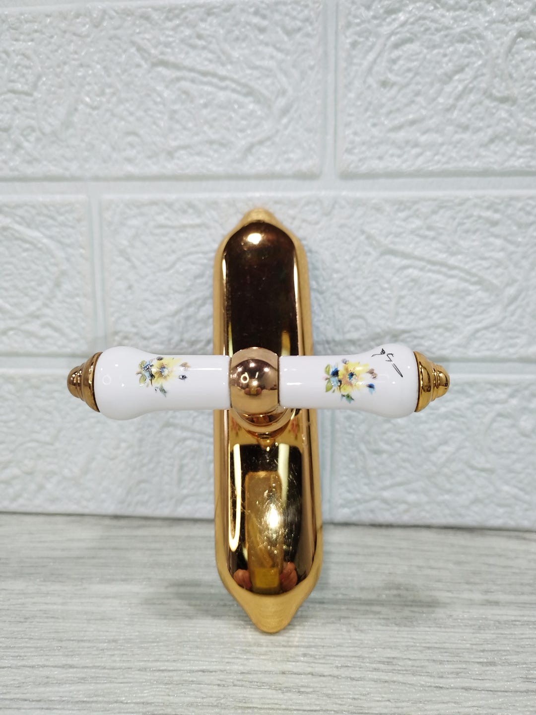 Vintage Brass Window Handle With Porcelain Floral Detail – Italian ...