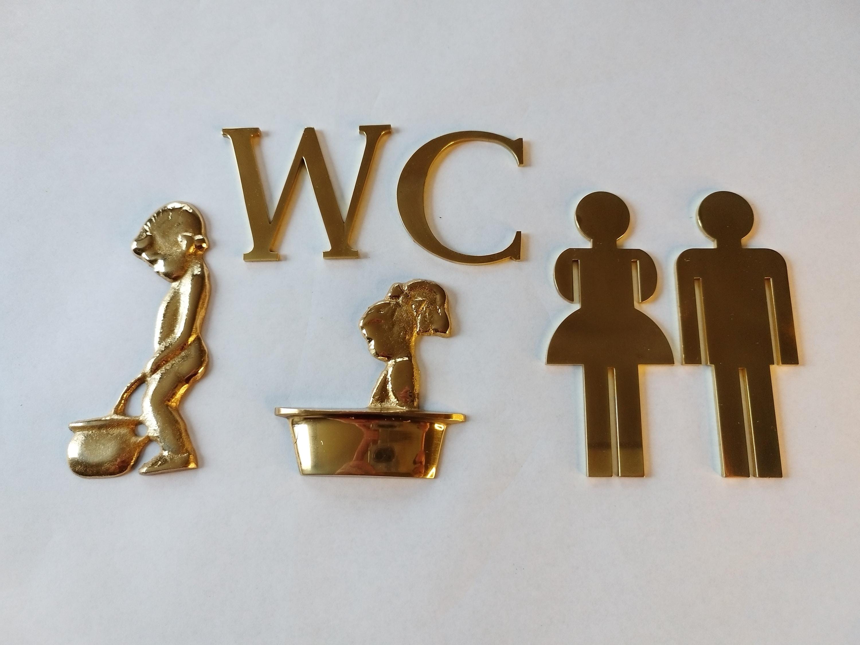 Brass WC Sign, Peeing Boy Restroom Sign, Bathroom Door Plaque, WC ...