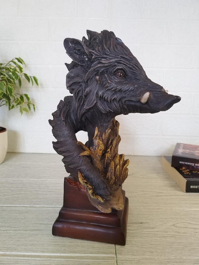 Wild Boar Head Sculpture – 13” Resin Boar Bust – Wild Pig Statue ...