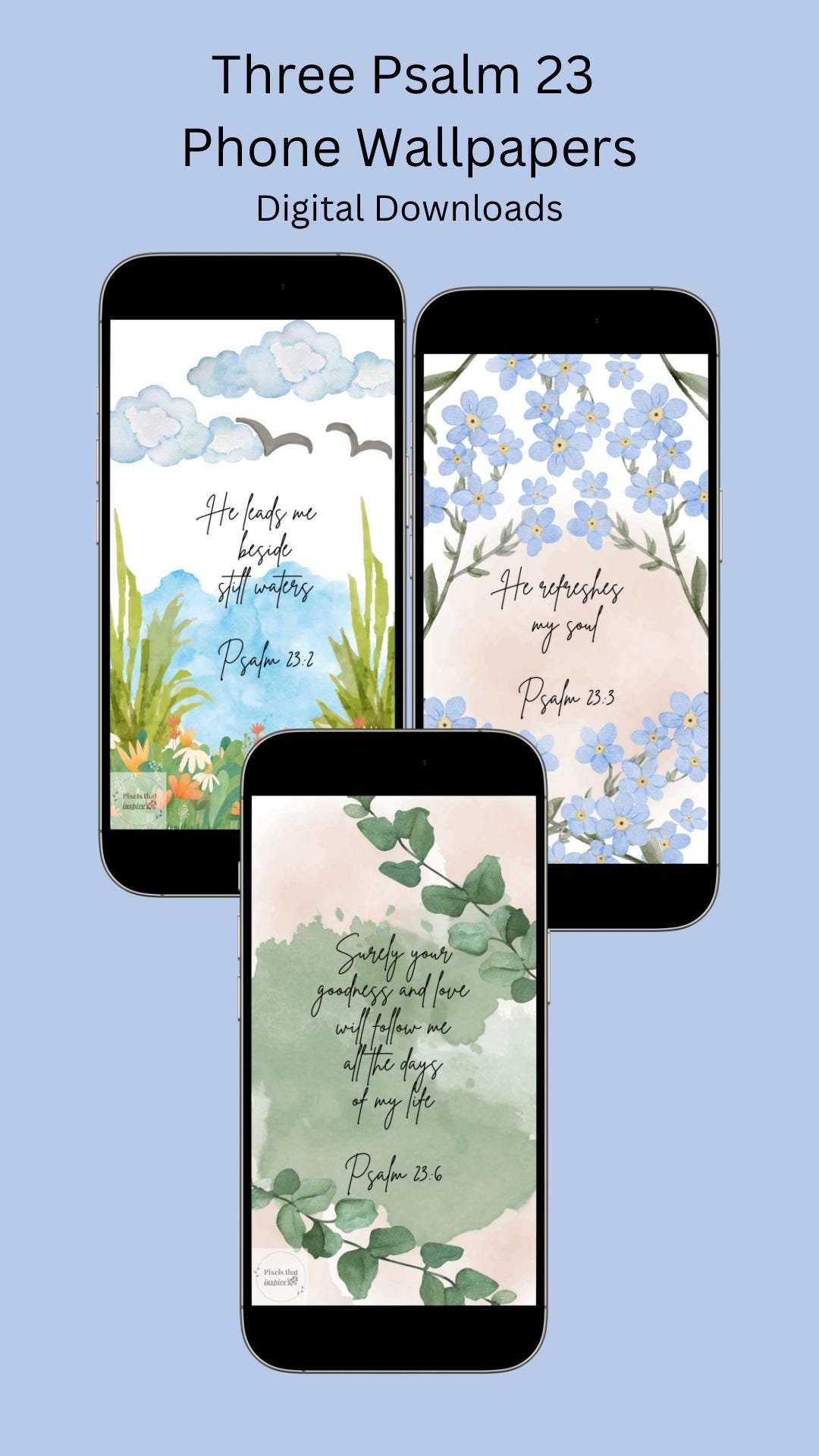 Christian Phone Wallpaper Set of 3 Psalm 23, Bible Wallpaper, Scripture ...