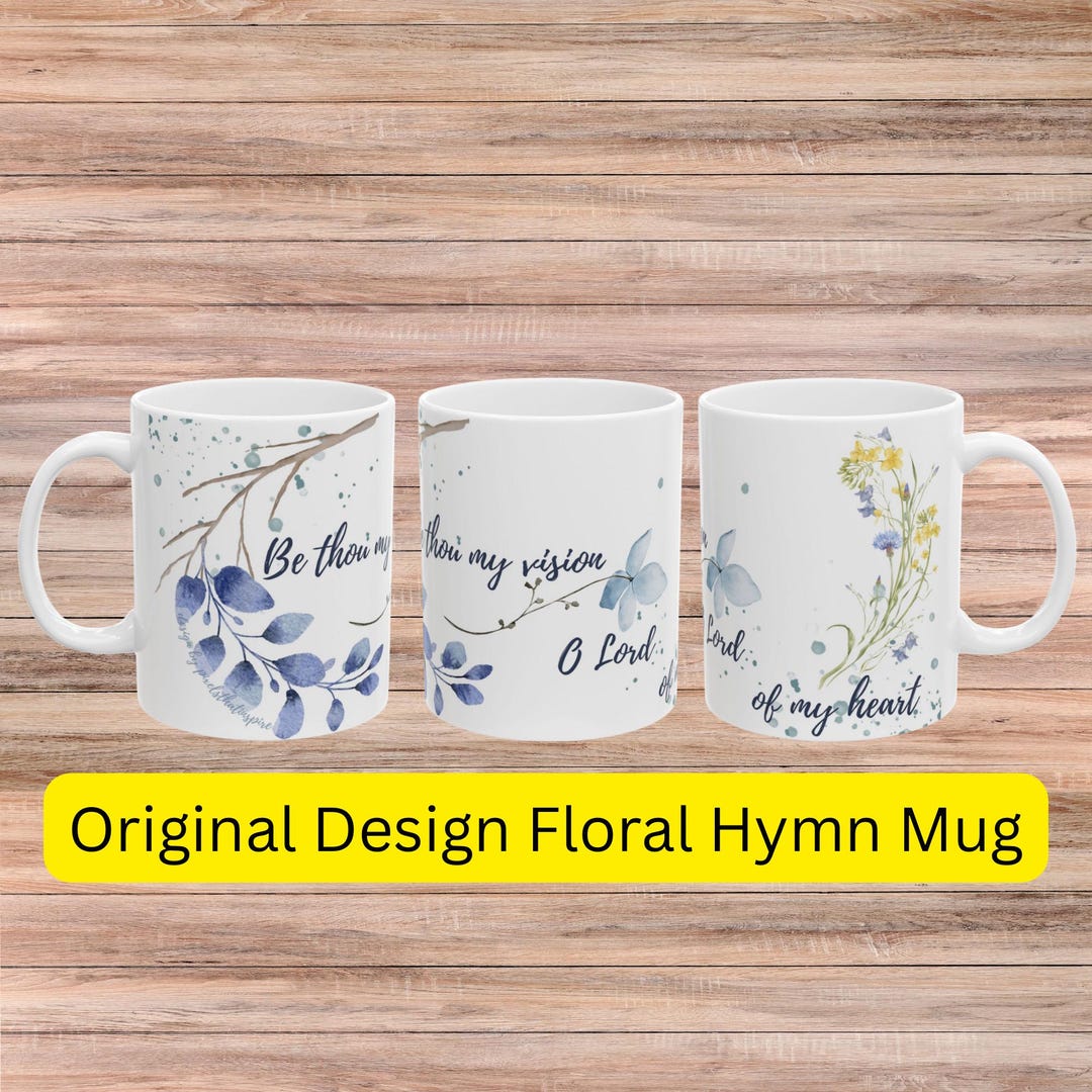 Be Thou My Vision Mug, Christian Hymn Gift, Blue Wildflower Coffee Cup ...