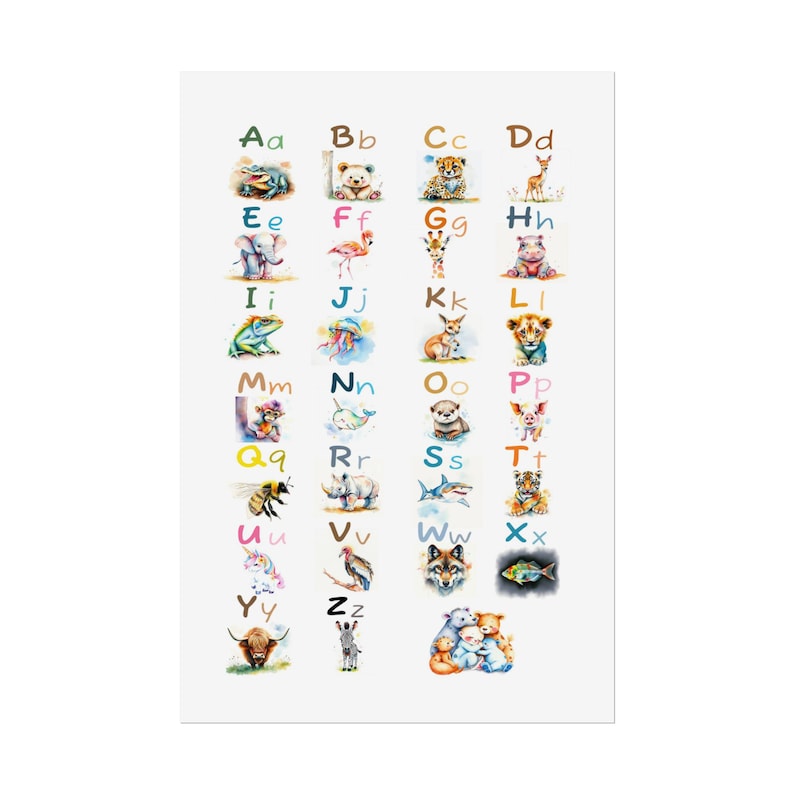 Animal Alphabet Vertical Posters, Kids Educational Animal ABC Wall Art ...