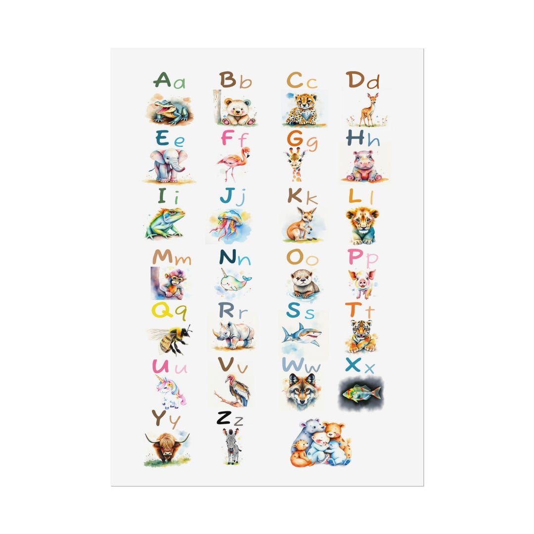 Animal Alphabet Vertical Posters, Kids Educational Animal ABC Wall Art ...