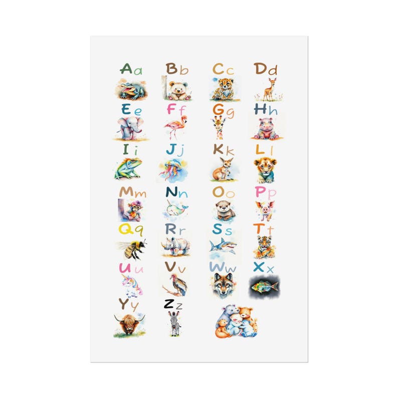 Animal Alphabet Vertical Posters, Kids Educational Animal ABC Wall Art ...