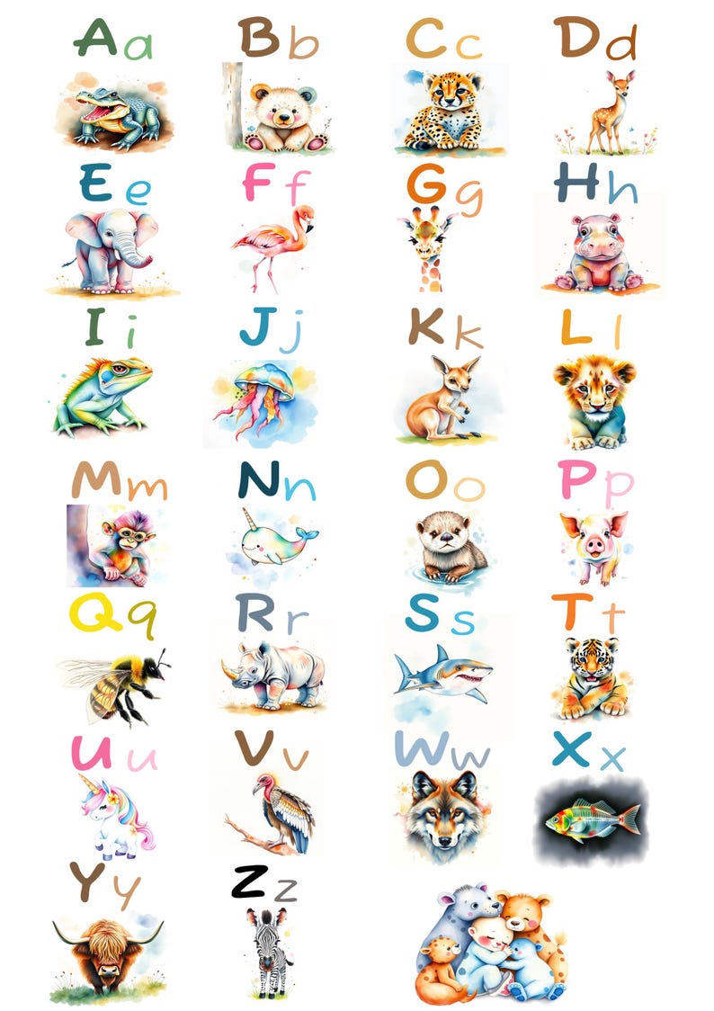 Digital Animal Alphabet Vertical Poster, Kids Educational Animal ABC ...
