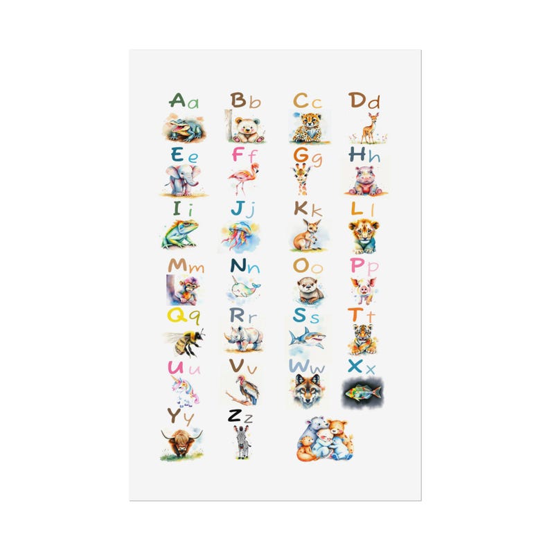 Animal Alphabet Vertical Posters, Kids Educational Animal ABC Wall Art ...