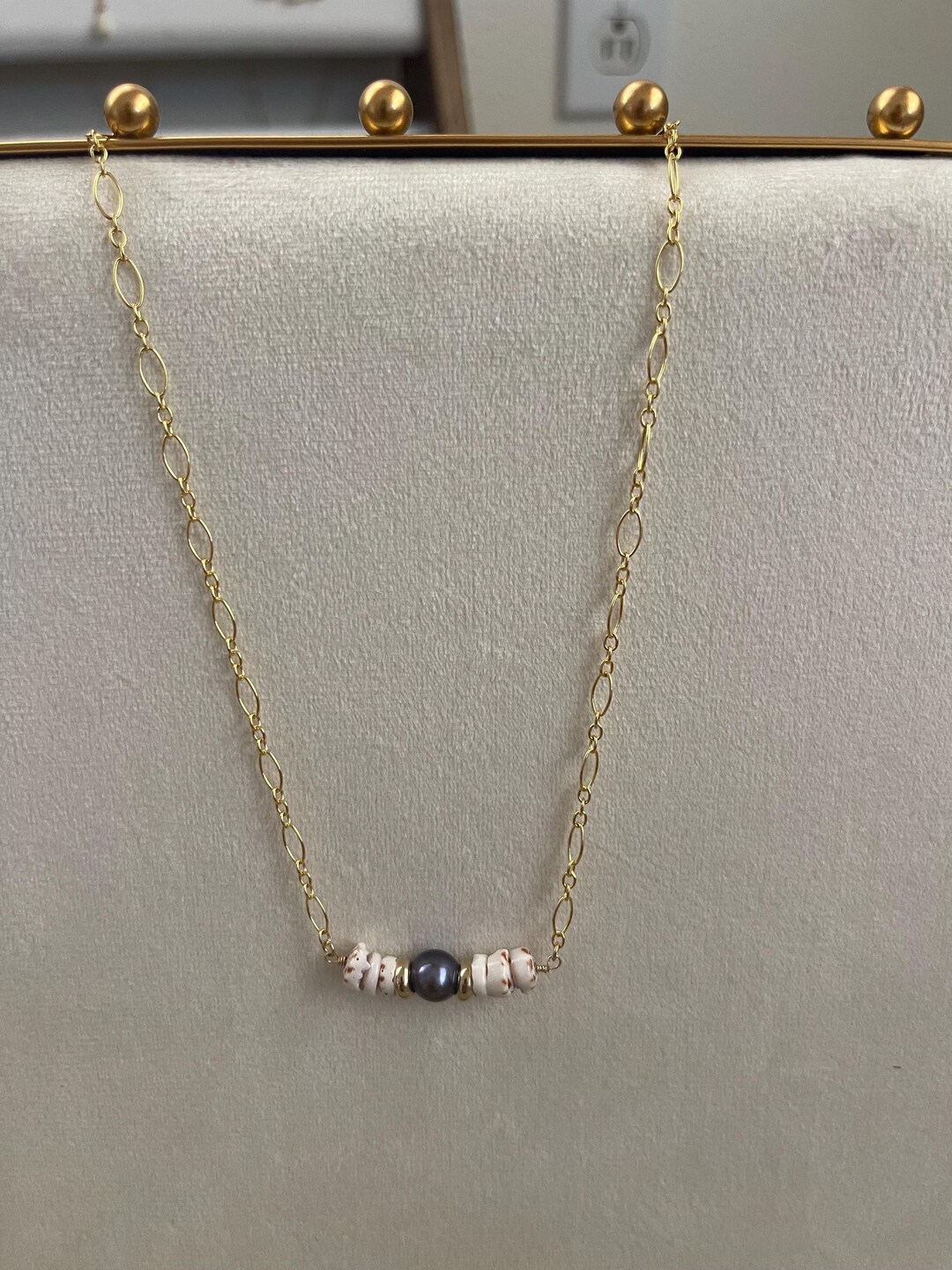 Tahitian Pearl and Puka Shells Necklace on Gold Filled Chain. Chain ...