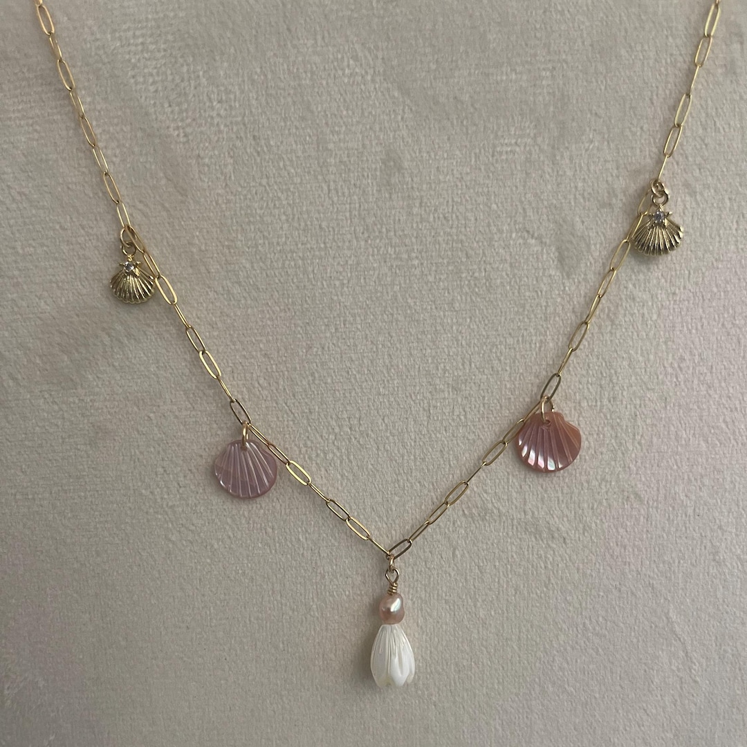 Ocean Flower Pikake Necklace 14K Gold Filled Chain and Dainty Pink ...