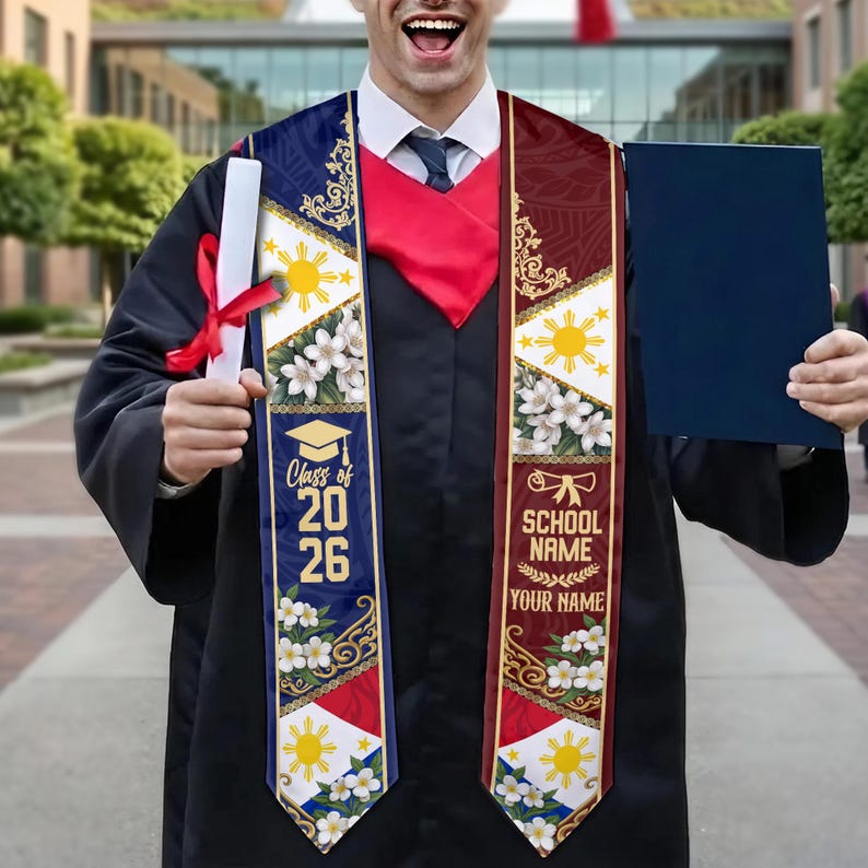 Custom Graduation Stole Class of 2026, Filipino Flag Stole Personalized ...