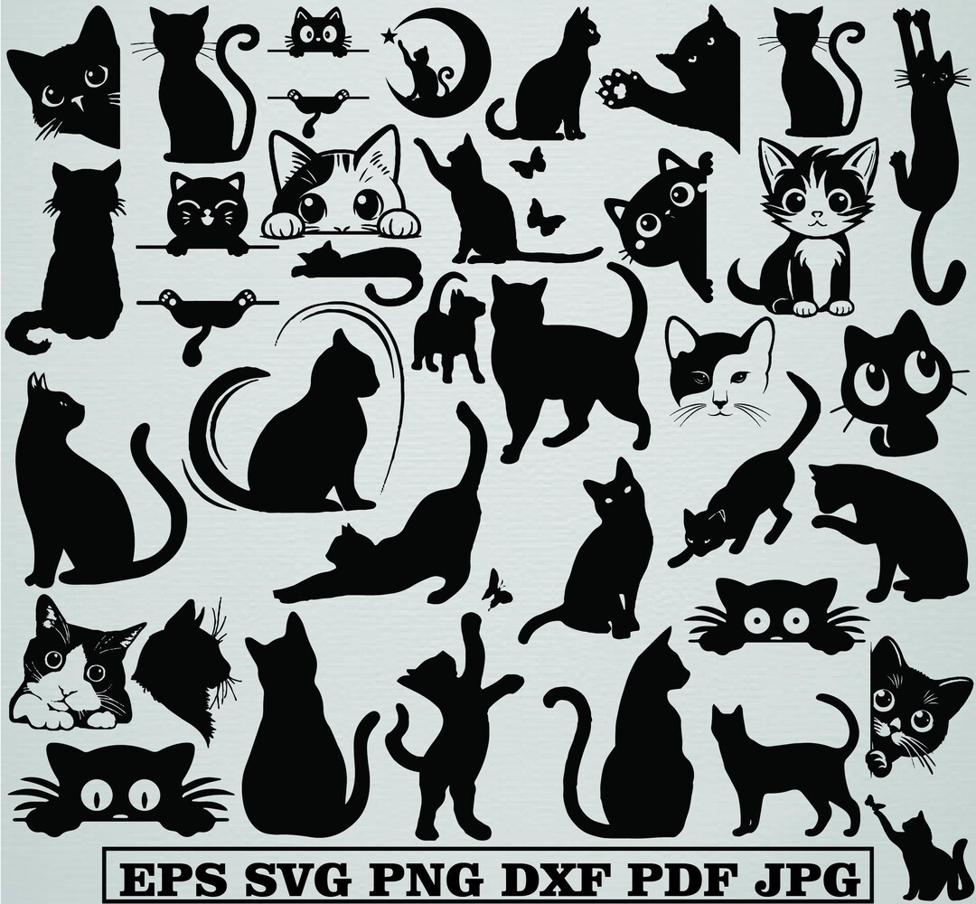 Cats Svg Bundle, Black Cat Svg, Cat Clipart, Cat Cut Files for Circut ...