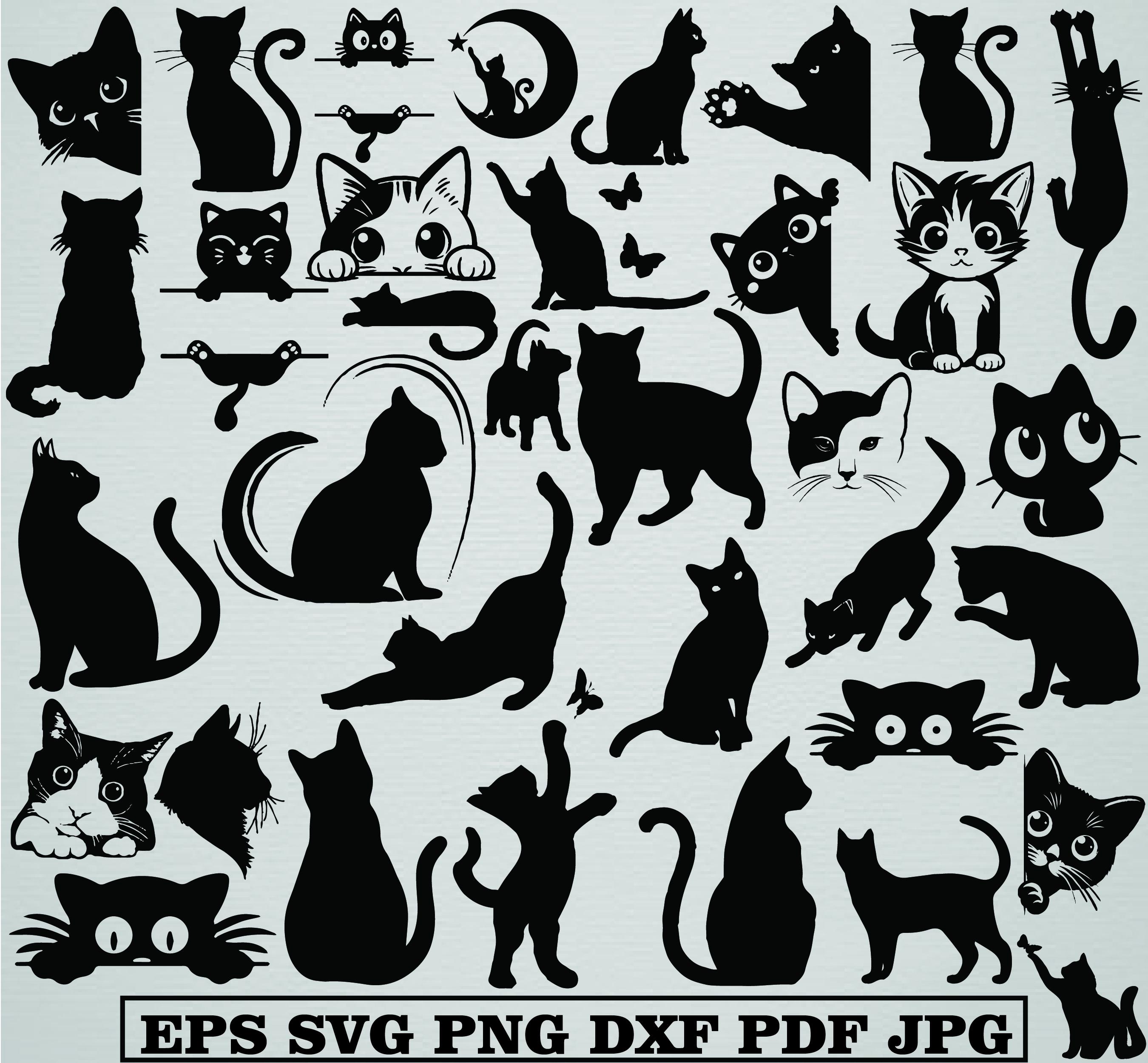 Cats Svg Bundle, Black Cat Svg, Cat Clipart, Cat Cut Files for Circut ...