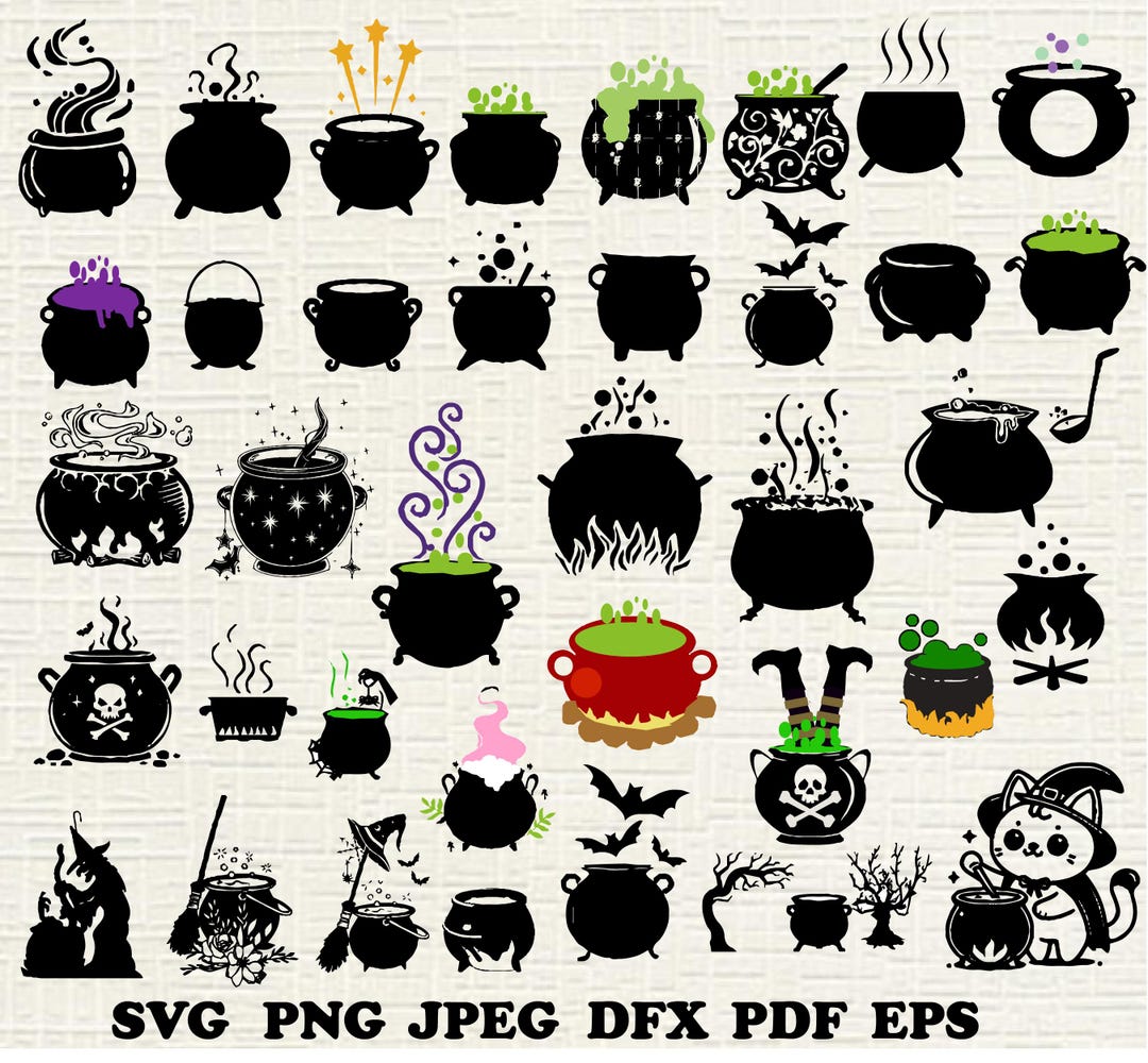 Cauldron Svg Bundle, Cauldron Clipart, Cauldron Silhouette, Halloween ...