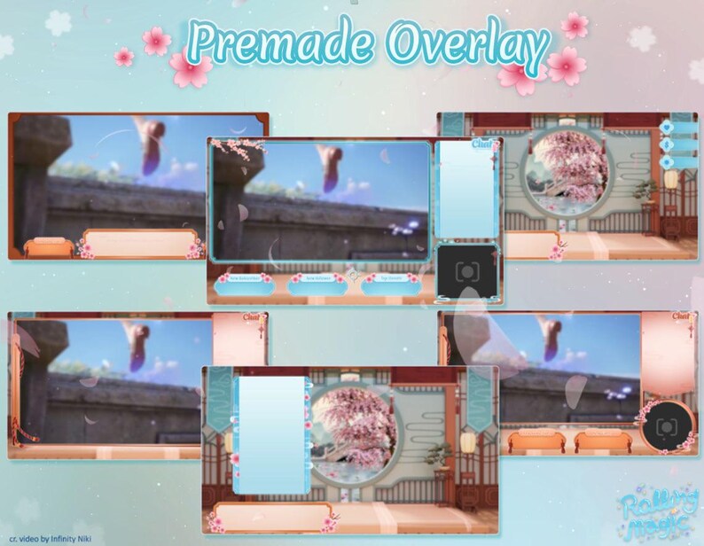Chinese Stream Overlay, Vtuber Twitch Overlay, Animated Sakura, Lotus ...