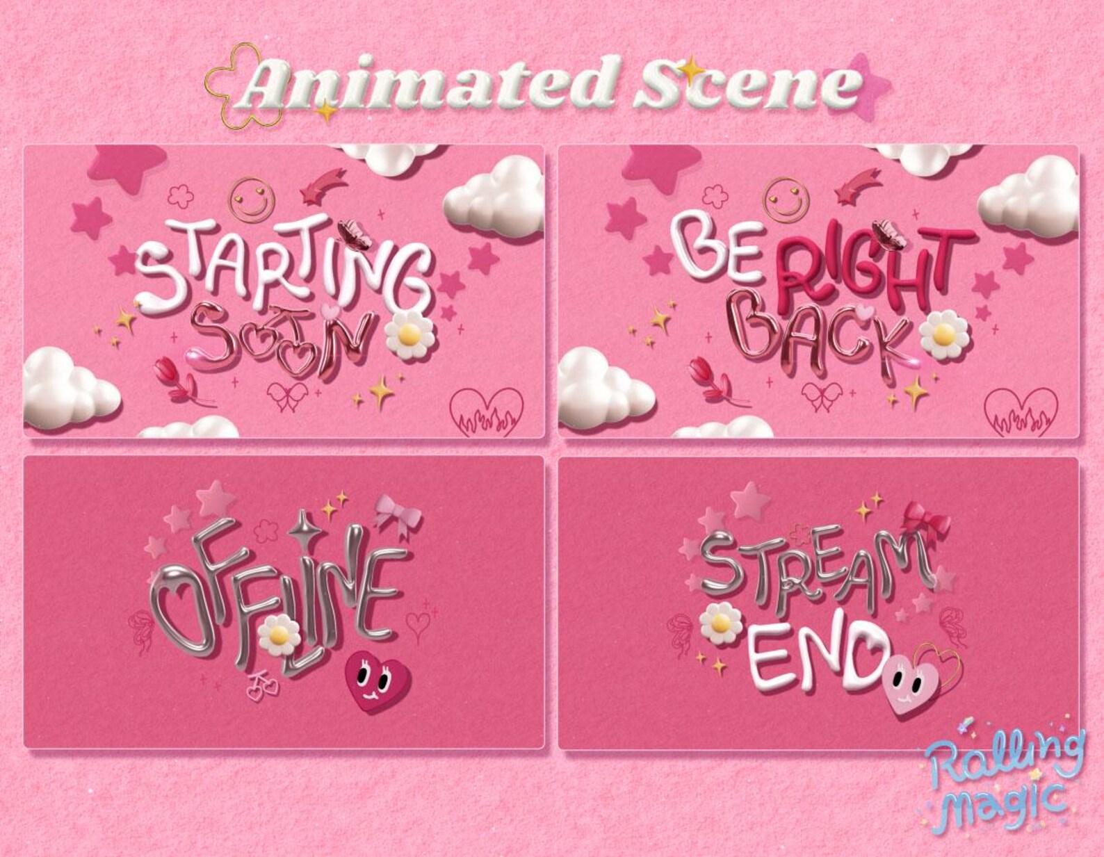 Pink Overlay-twitch Overlay-animated Screen-3d Stream Asset-stream Pack ...