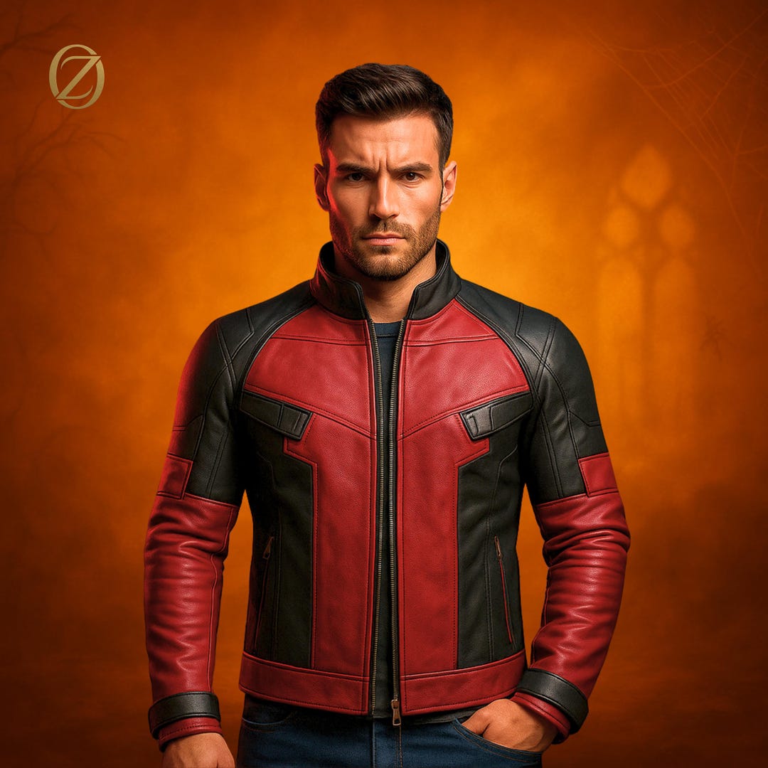 Deadpool Genuine Leather Biker Jacket: Red & Black Cosplay Costume - Etsy