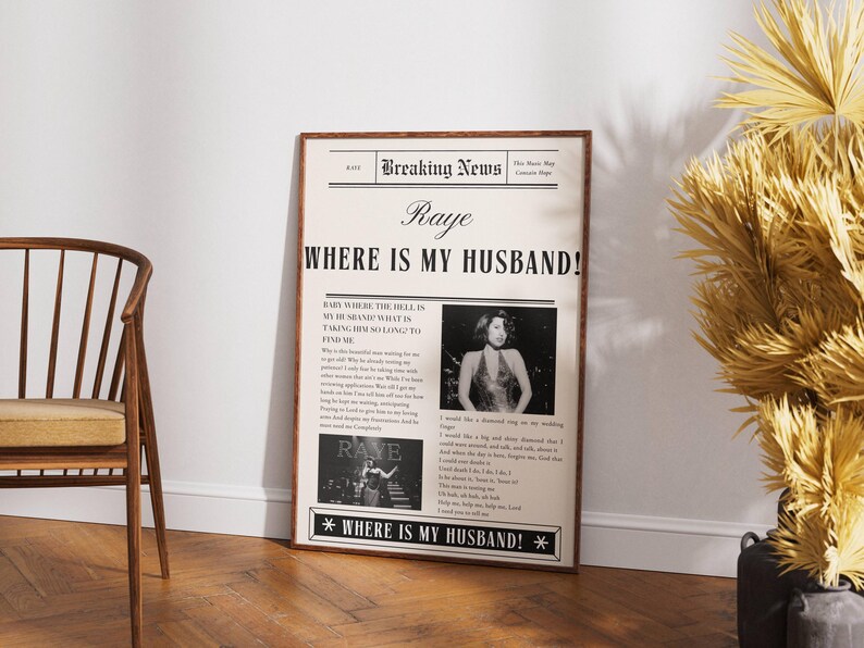 RAYE Music Poster | Where is My Husband Lyrics Print | Paper Wall Art ...