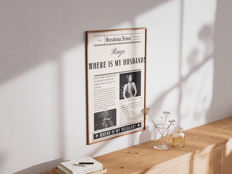 RAYE Music Poster | Where is My Husband Lyrics Print | Paper Wall Art ...