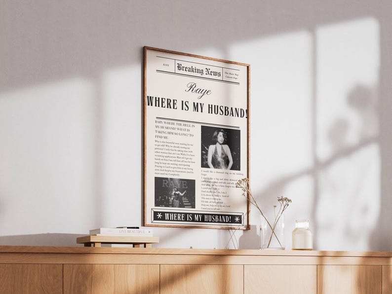 RAYE Music Poster | Where is My Husband Lyrics Print | Paper Wall Art ...