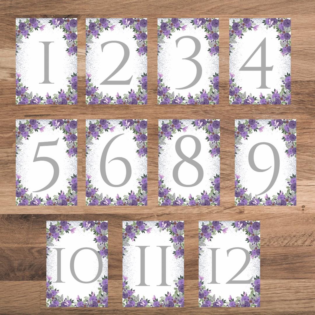 Editable Lilac Butterfly Garden Table Numbers, (1-12), Digital ...