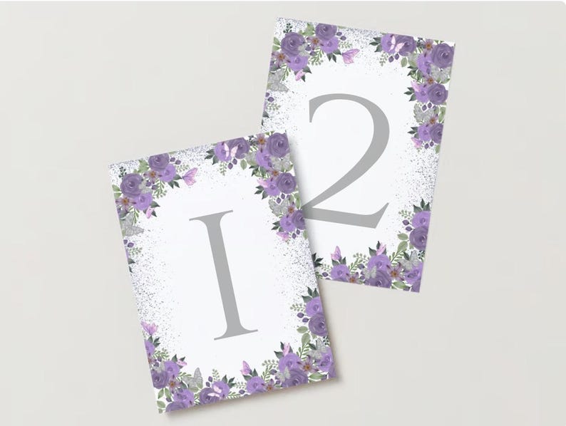 Editable Lilac Butterfly Garden Table Numbers, (1-12), Digital ...