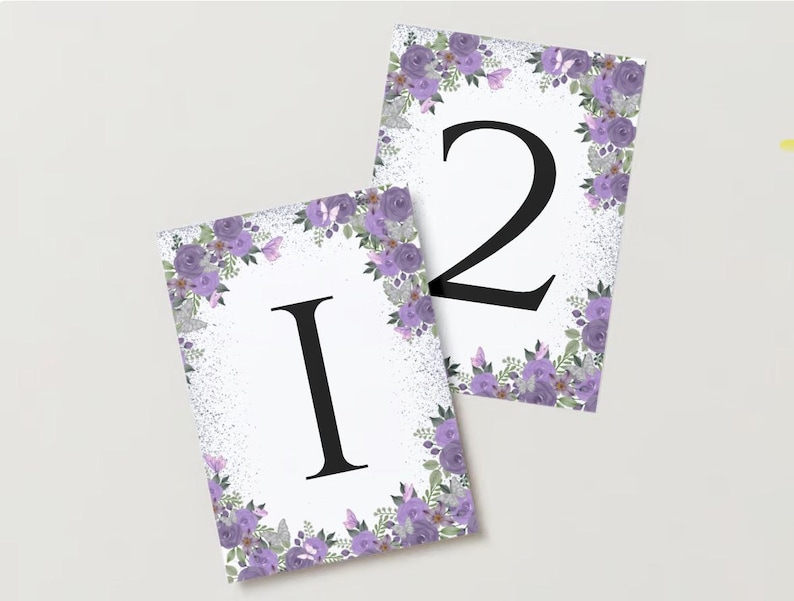 Editable Lilac Butterfly Garden Table Numbers, (1-12), Digital ...