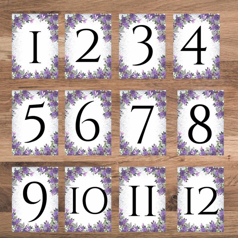Editable Lilac Butterfly Garden Table Numbers, (1-12), Digital ...