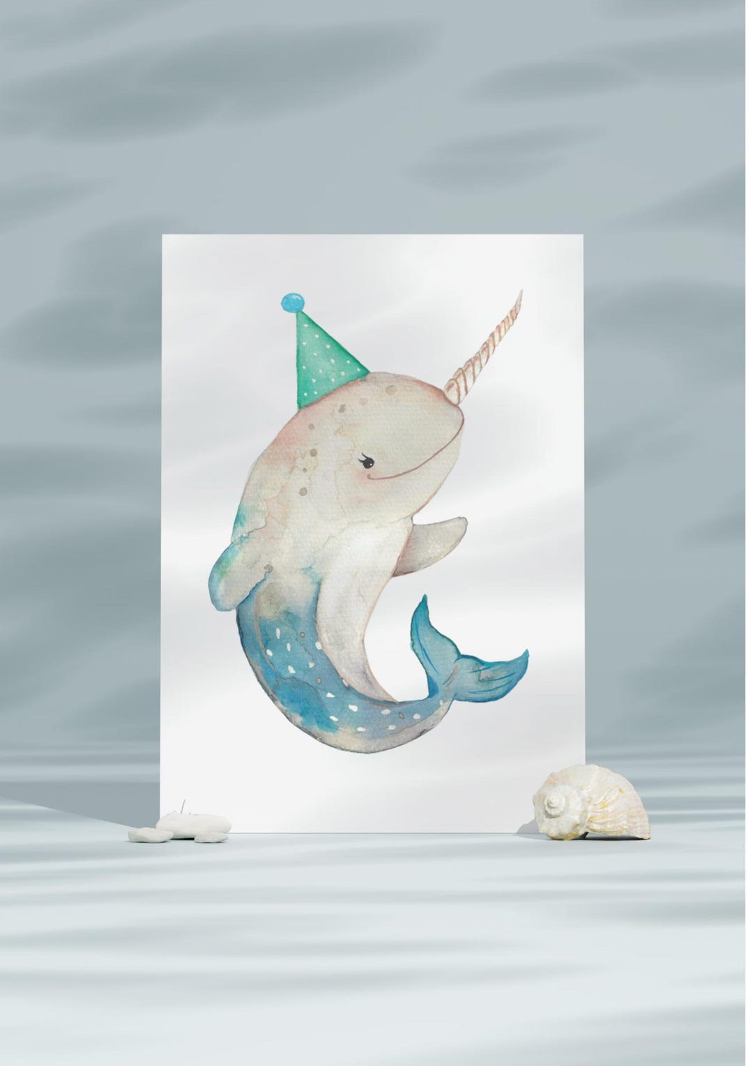 Cute Narwhal Drawing With Party Hat! Hand Drawn With Water Colours! - Etsy