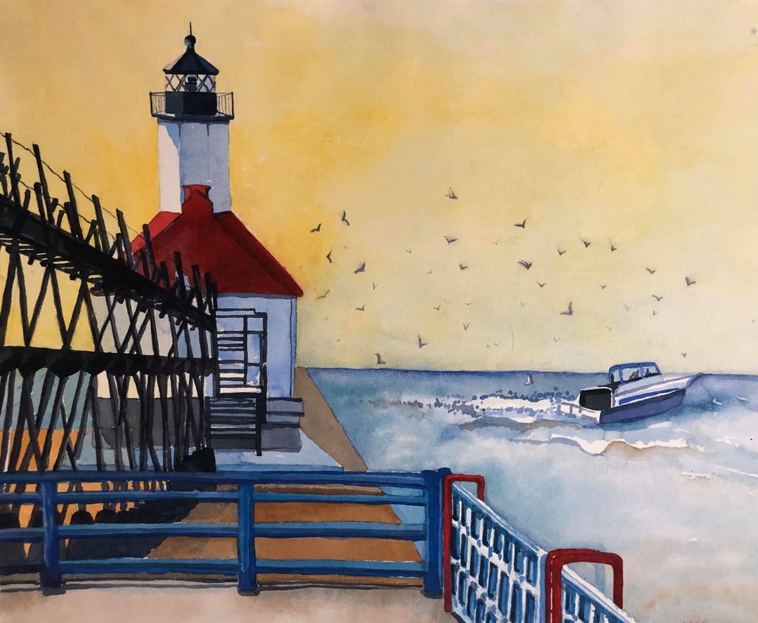 Lake Michigan Lighthouse by Cathi Isza - Etsy