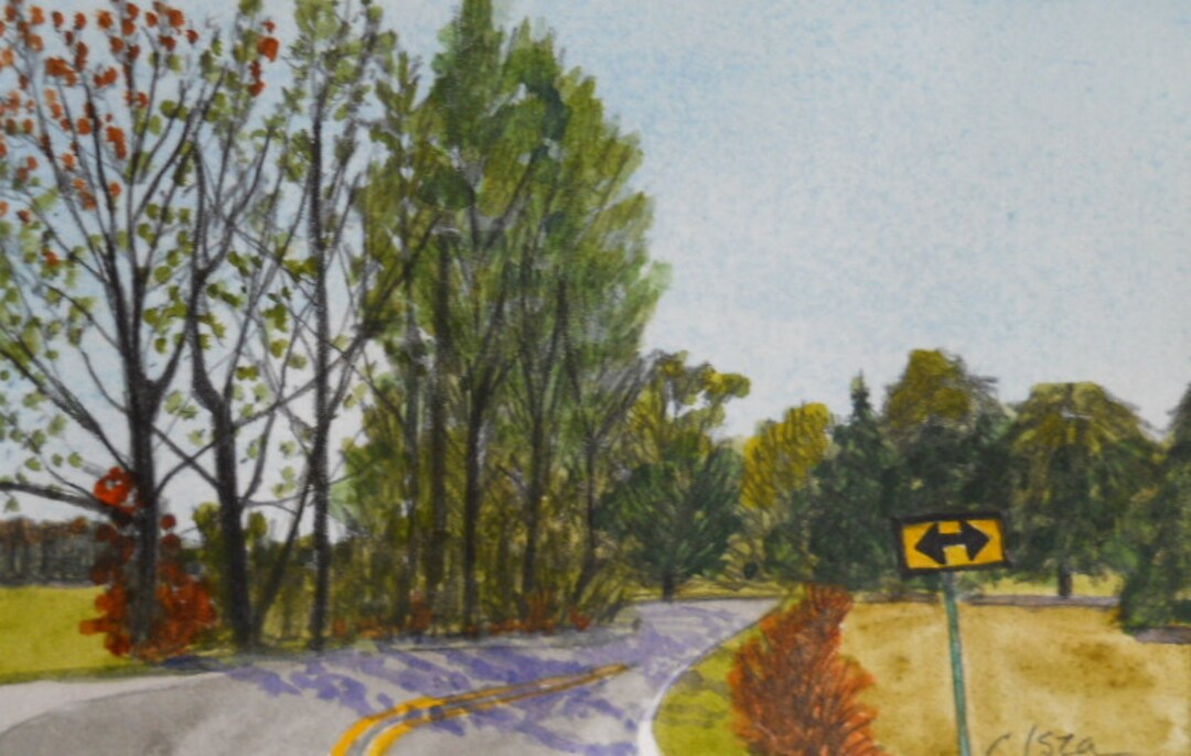 Watercolor of a Rural Curve by Artist Cathi Isza - Etsy