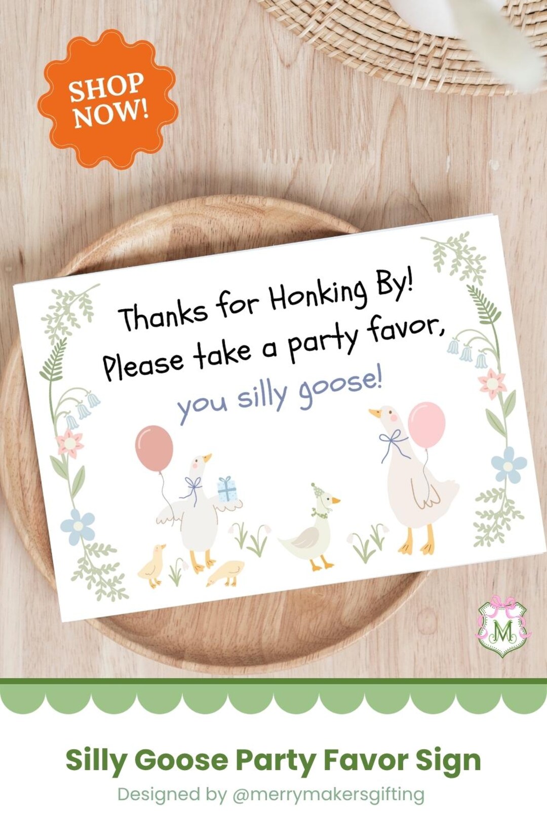 Silly Goose Party Favor Sign: Printable Baby Shower Decor (digital ...