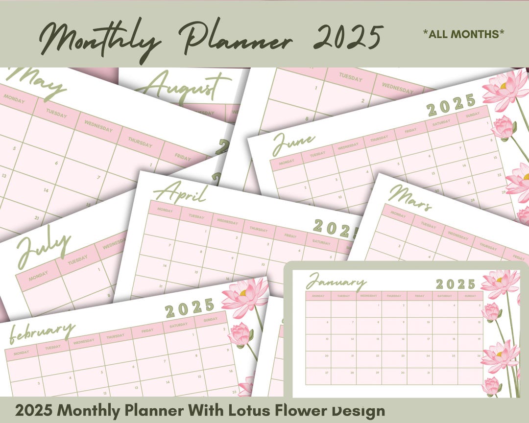 2025 Monthly Planner Printable With Lotus Flower Design – Minimalist ...
