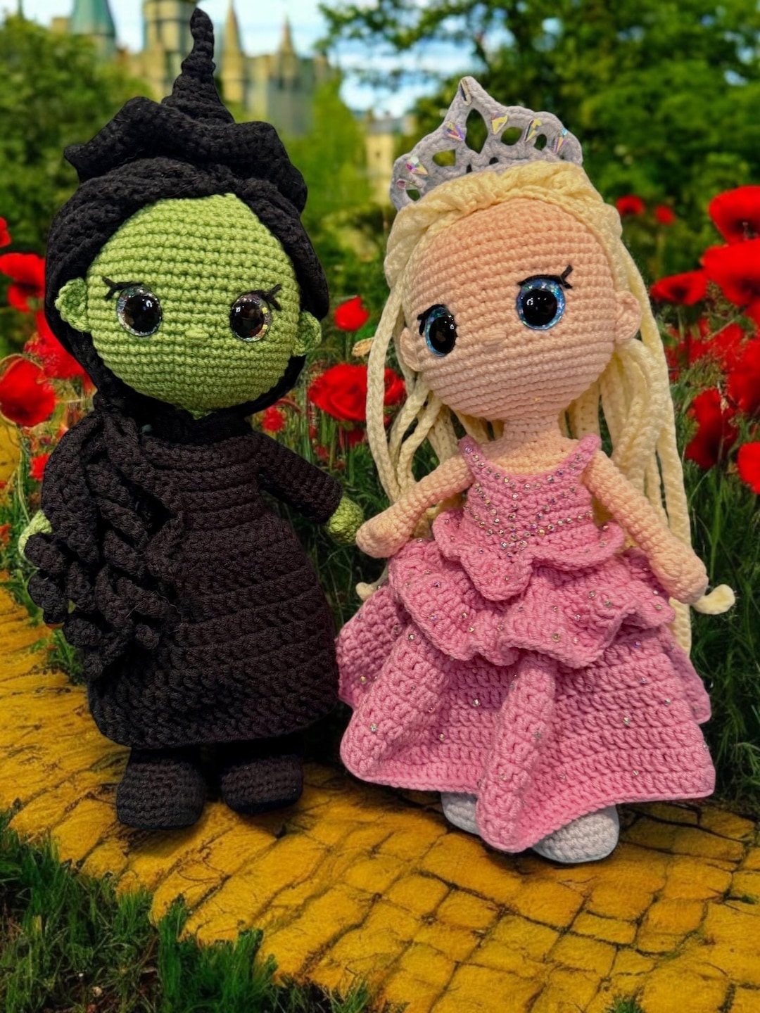 Crochet Wicked Inspired Pair of Glinda and Elphaba Dolls - Etsy