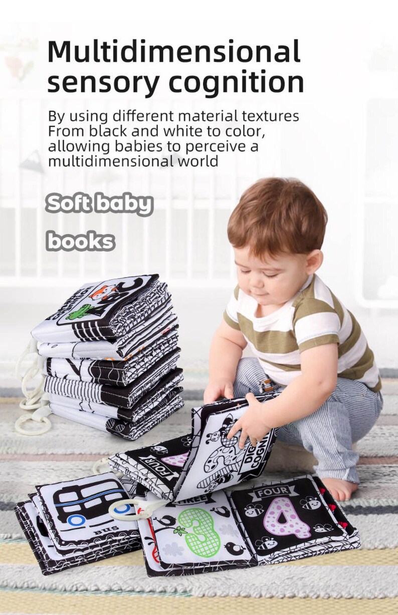 Black and White Infant Early Education Toy Book Soft Baby Toy for Brain ...