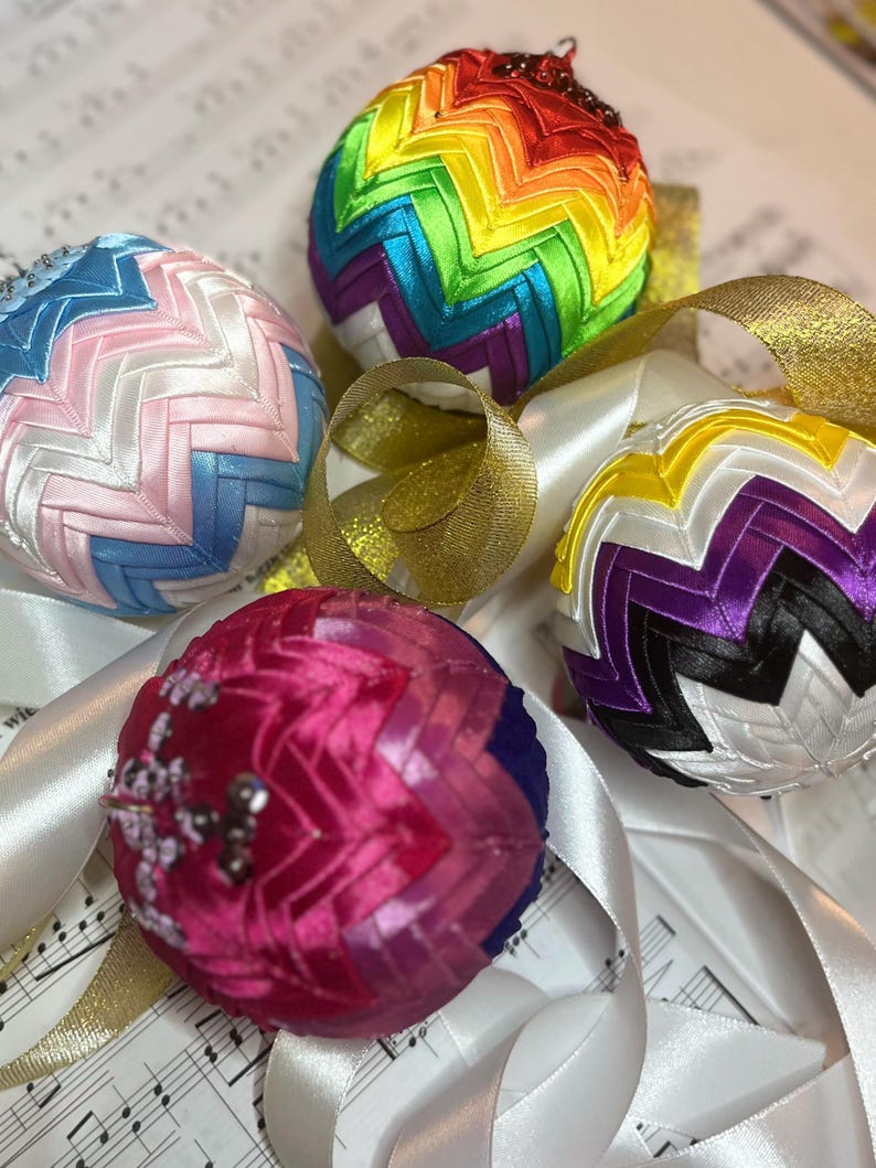 Pride & Shine Collection – Handmade LGBTQ+ Ribbon Christmas Baubles - Etsy