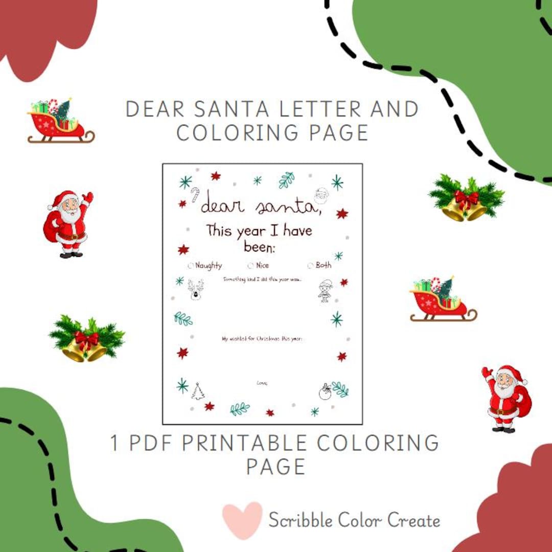 Dear Santa Letter Coloring Page Instant Download PDF Printable Coloring ...