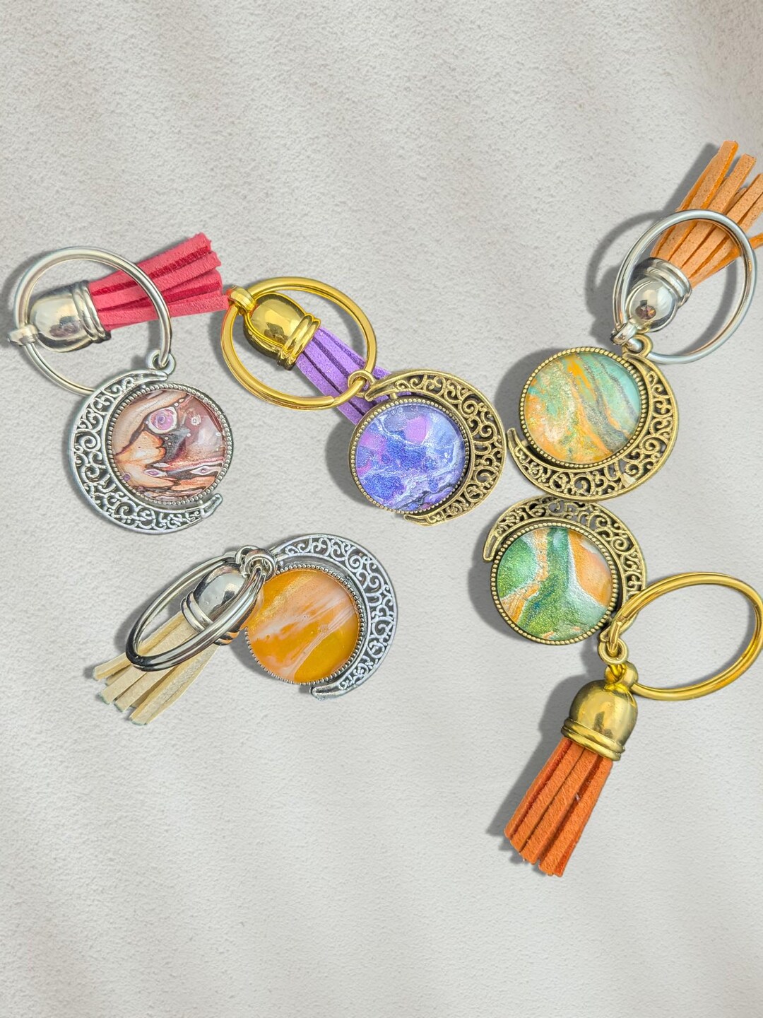 Celestial Fidget Spinning Moon Keychain With Tassel - Etsy