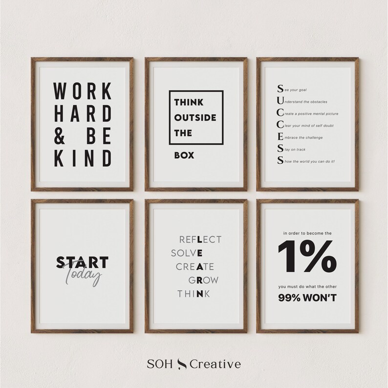 Office Wall Art, Set of 6, Printables, Home Office Decor, Motivational ...
