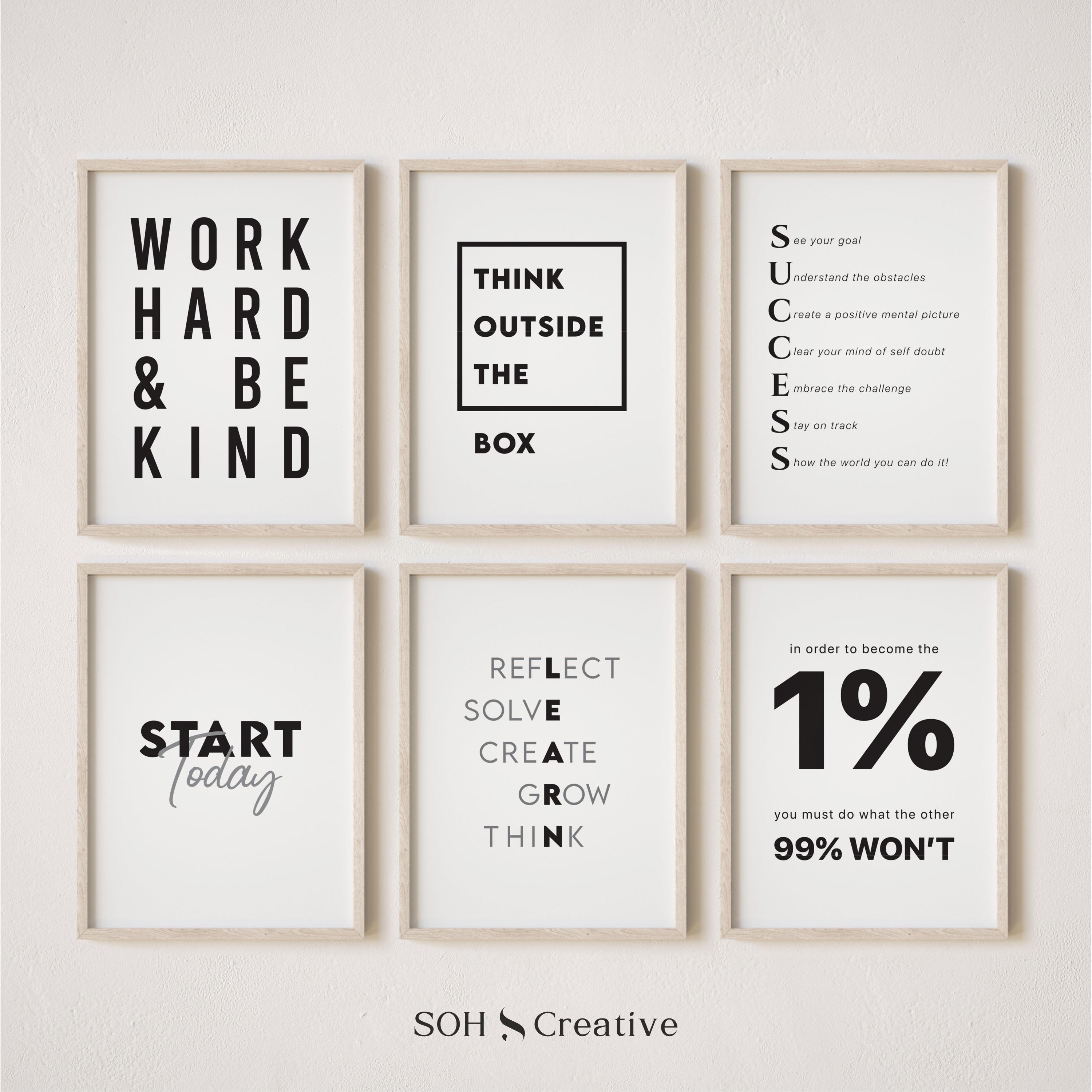 Office Wall Art, Set of 6, Printables, Home Office Decor, Motivational ...