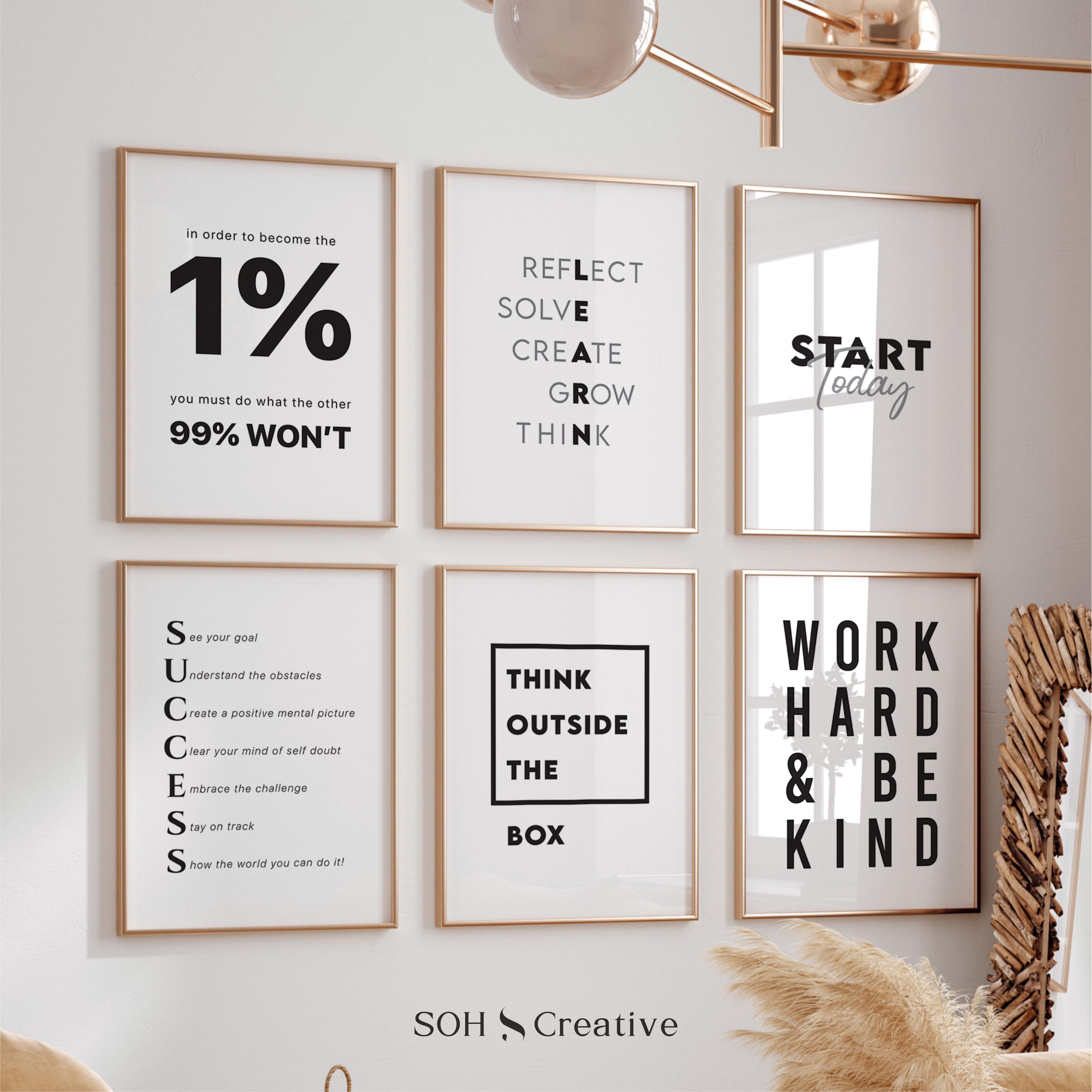 Office Wall Art, Set of 6, Printables, Home Office Decor, Motivational ...