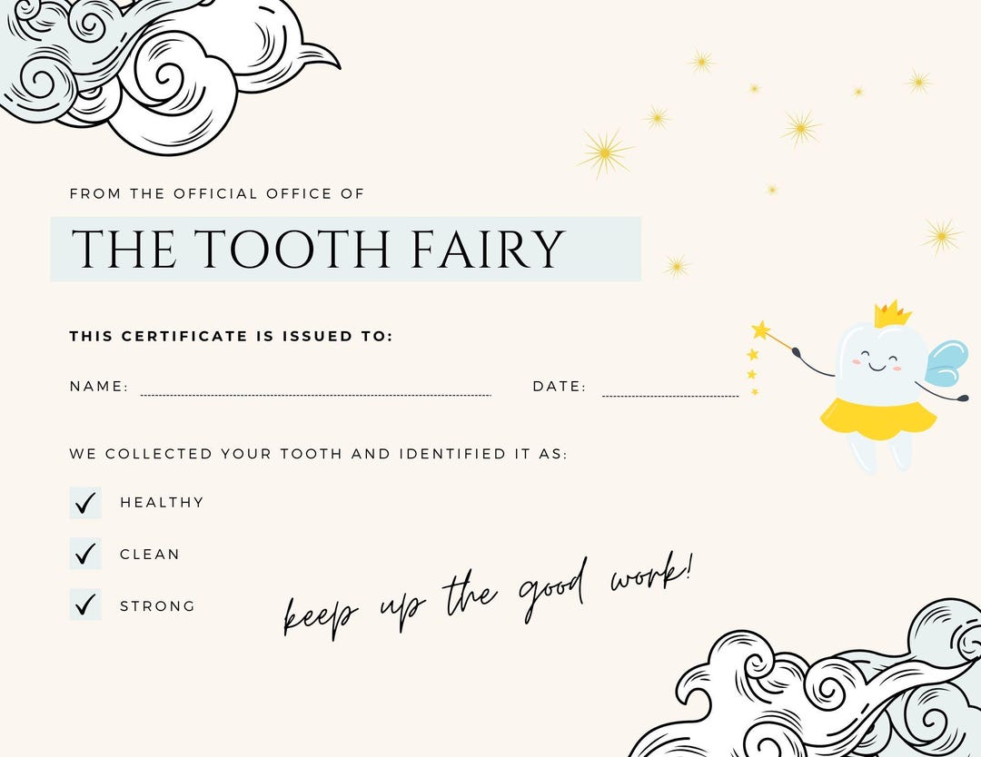 Official Tooth Fairy Certificate for Kids – Personalized Tooth Loss ...