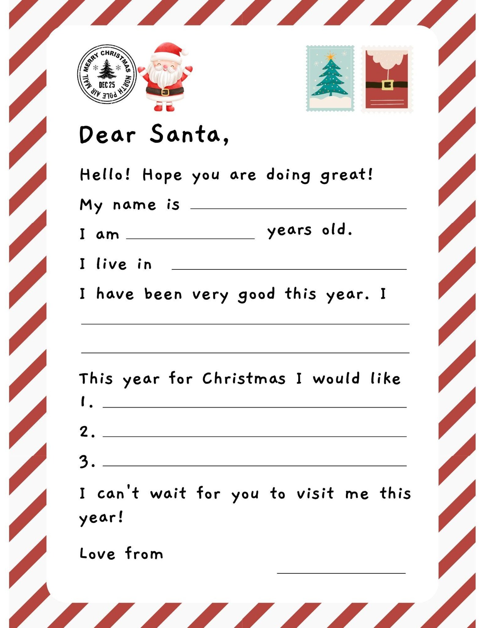 Personalized Letter to Santa Claus Write Your Own Message to Santa ...