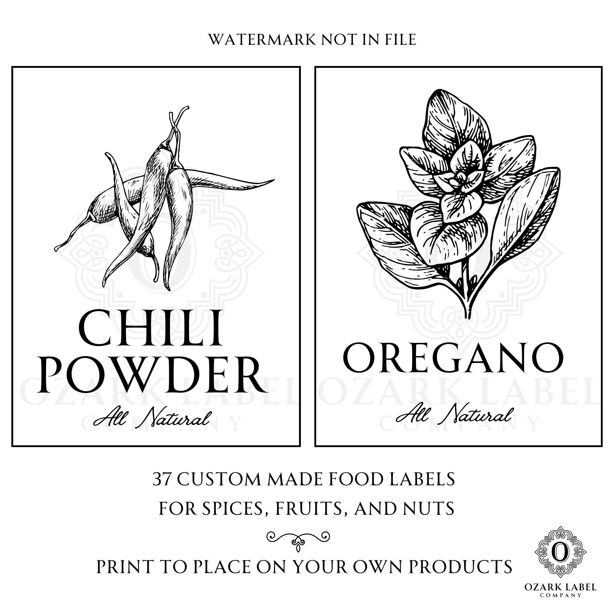 Spice Jar Labels - 37 Modern Vintage Labels for Spices, Fruits, Nuts ...