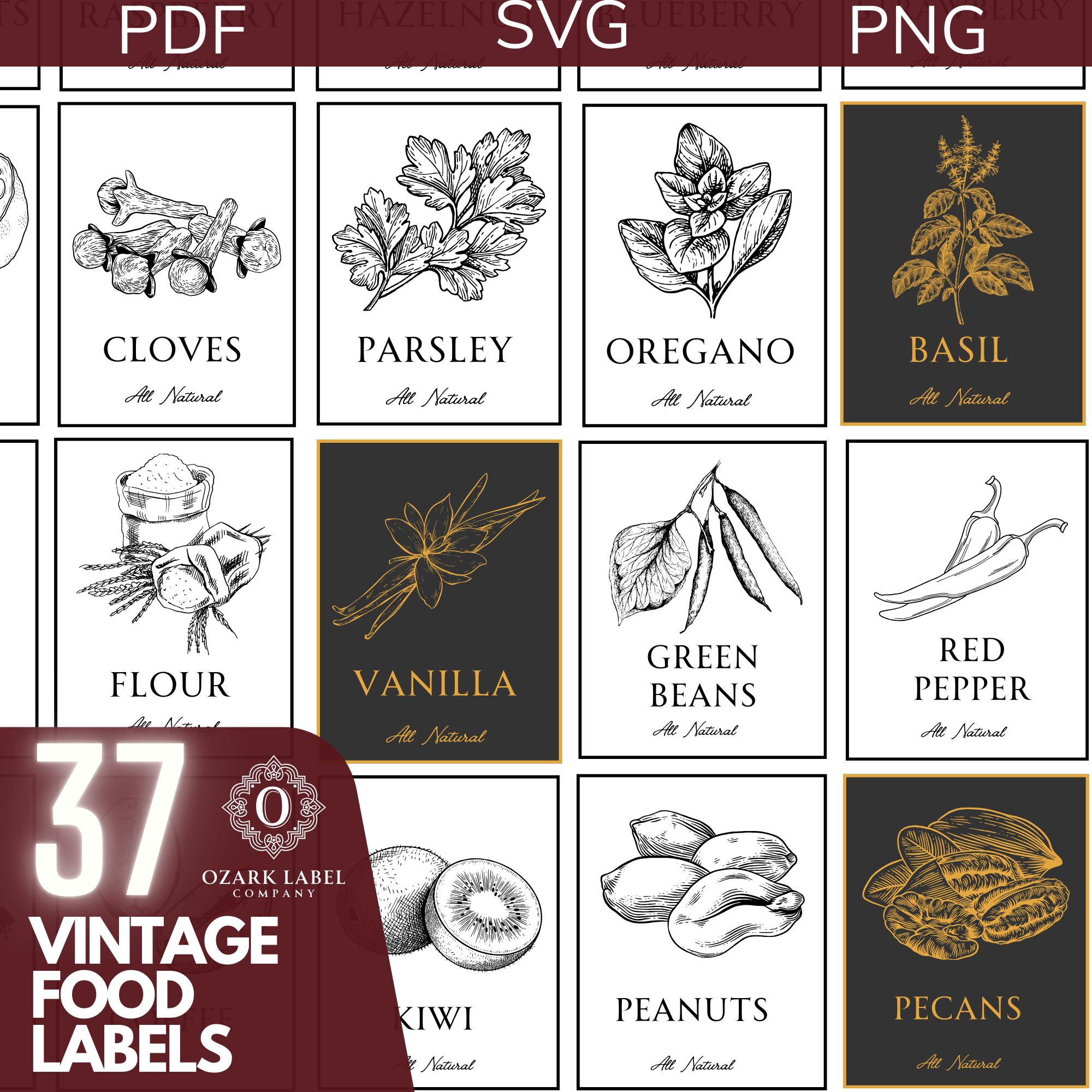 Spice Jar Labels - 37 Modern Vintage Labels for Spices, Fruits, Nuts ...