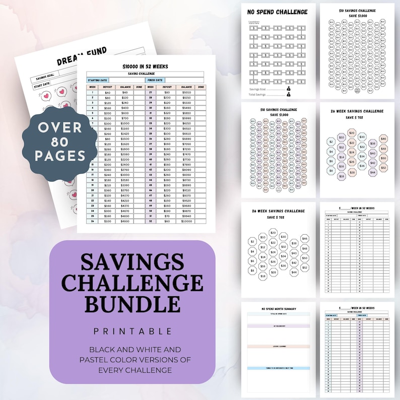 Printable Savings Challenge Bundle: Minimalist Trackers (digital ...