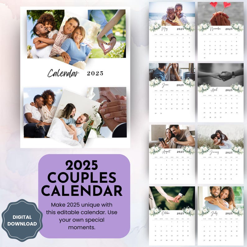 2025 Year Couples Photo Calendar, Album Calendar, Editable ...